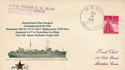 USS GENERAL TASKER H. BLISS APA-131 Covers Page 1 - NavalCoverMuseum