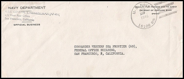 USS GENERAL STUART HEINTZELMAN AP-159 Covers Page 1 - NavalCoverMuseum