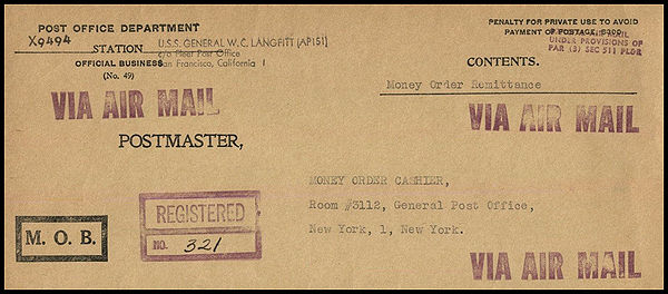 USS GENERAL W. C. LANGFITT AP-151 Covers Page 1 - NavalCoverMuseum